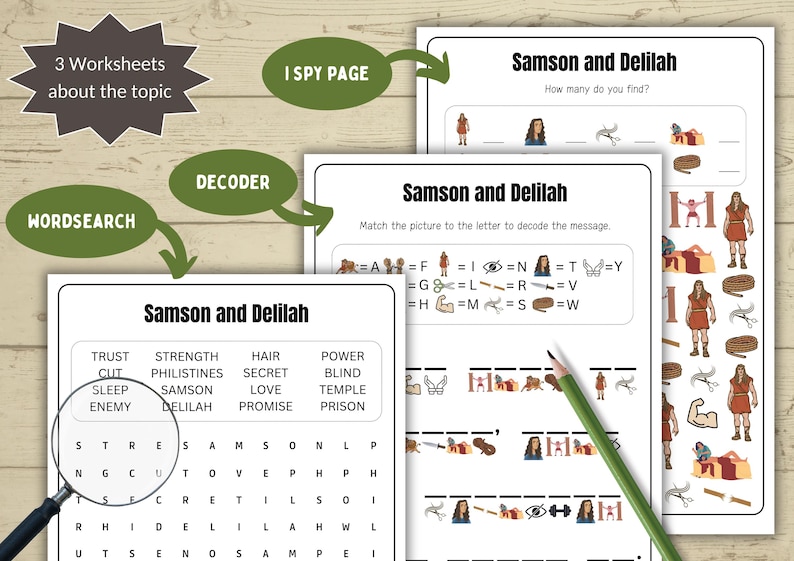 Samson and Delilah Puzzle Bundle for Kids | Bible Activity Sheets ...