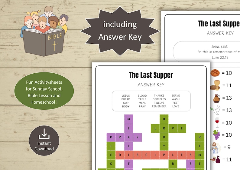 The Last Supper Puzzle Bundle for Kids | Bible Activity Worksheets ...