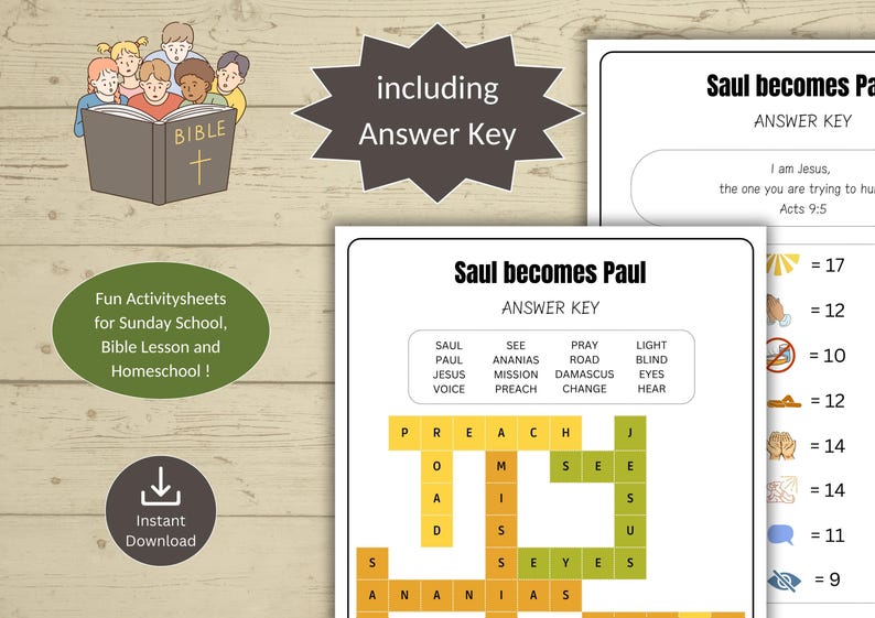 Saul Becomes Paul Puzzle Bundle for Kids | Bible Activity Worksheets ...