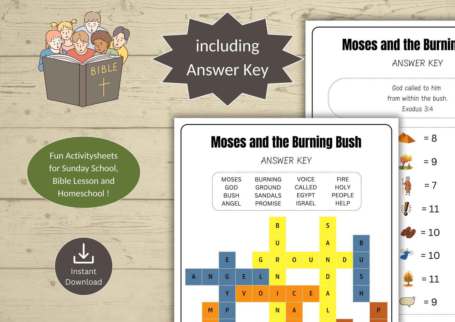 Moses and the Burning Bush Puzzle Bundle for Kids | Bible Activity ...