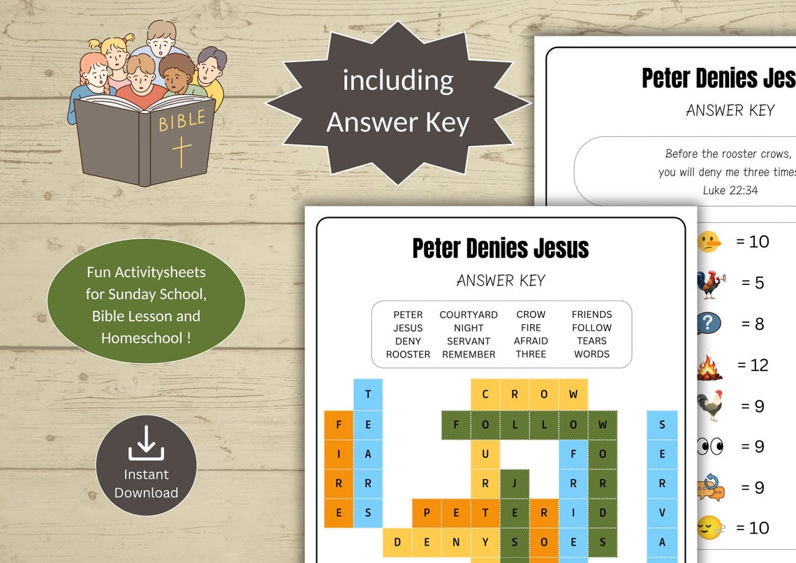 Peter Denies Jesus Puzzle Bundle for Kids | Bible Activity Sheets ...