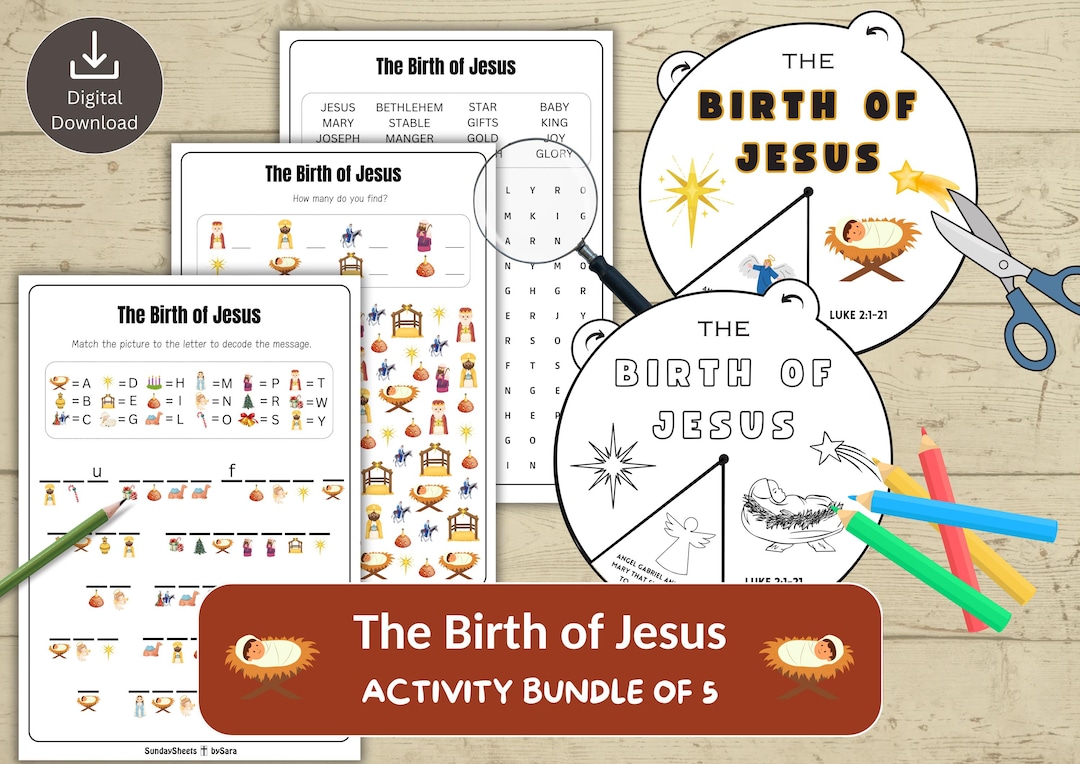 The Birth of Jesus Activity Bundle for Kids | Bible Puzzles & Spinning ...