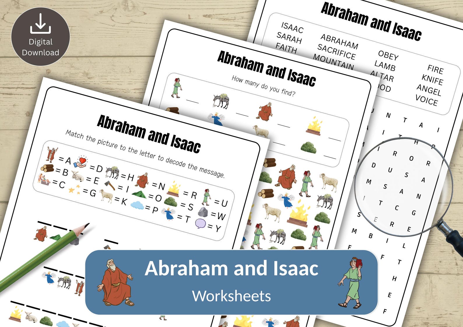 Abraham and Isaac Puzzle Bundle for Kids | Bible Activity Worksheets ...