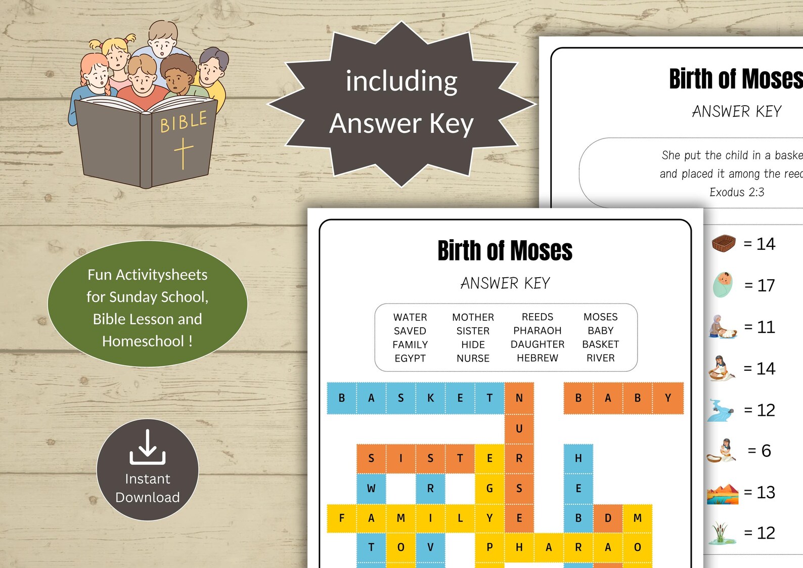 Birth of Moses Puzzle Bundle for Kids | Bible Activity Sheets ...
