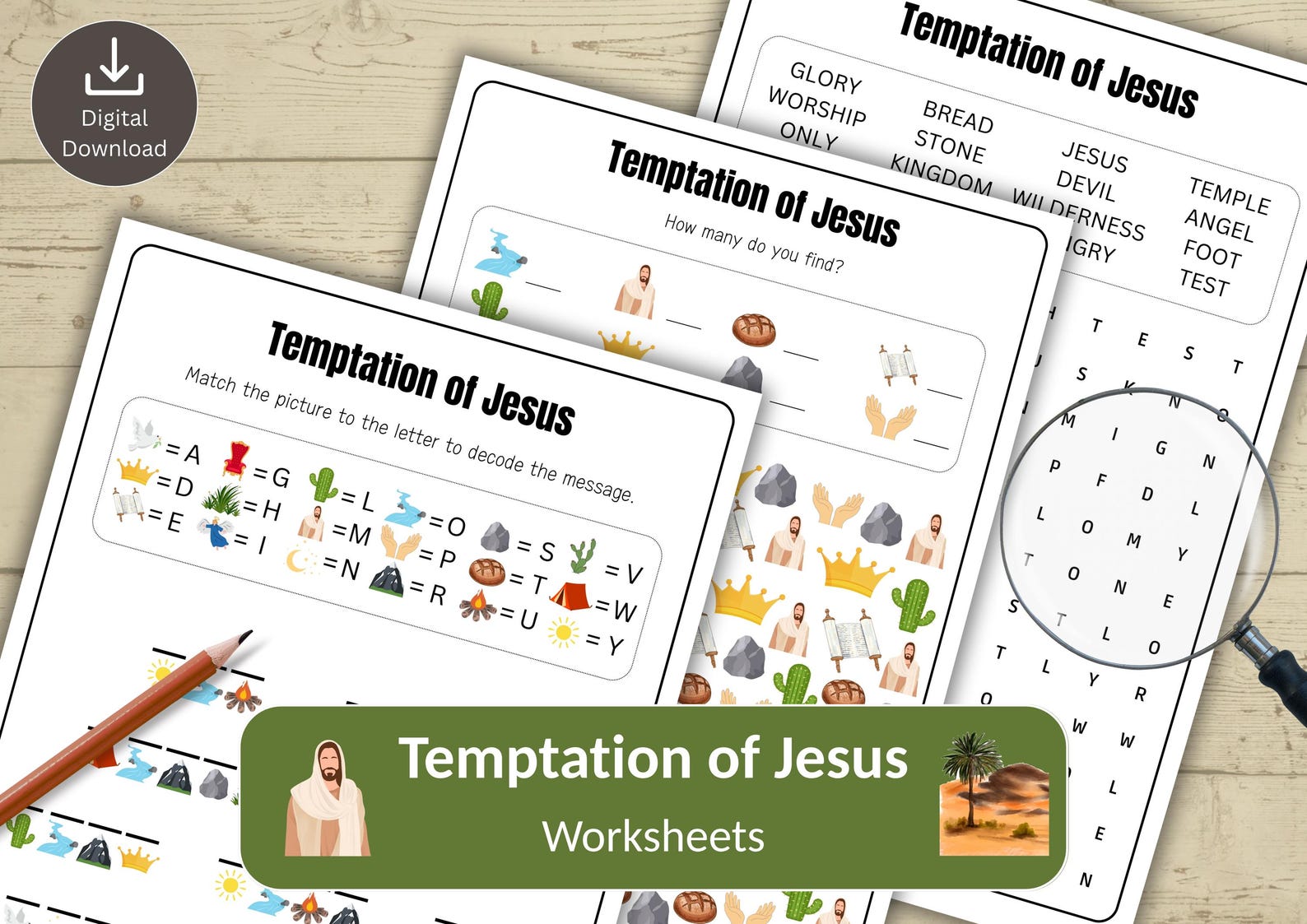 Temptation of Jesus Puzzle Bundle for Kids | Bible Activity Sheets ...