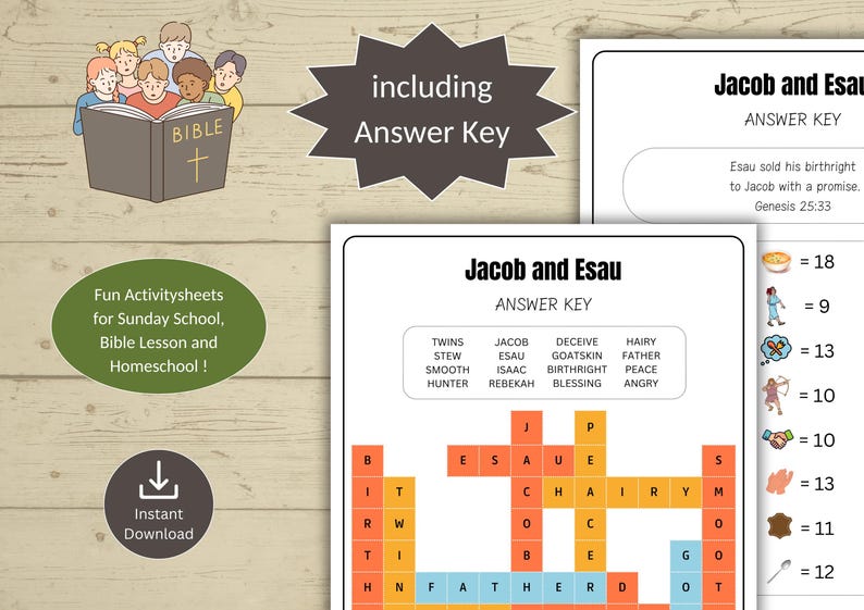 Jacob and Esau Puzzle Bundle for Kids | Bible Activity Worksheets ...
