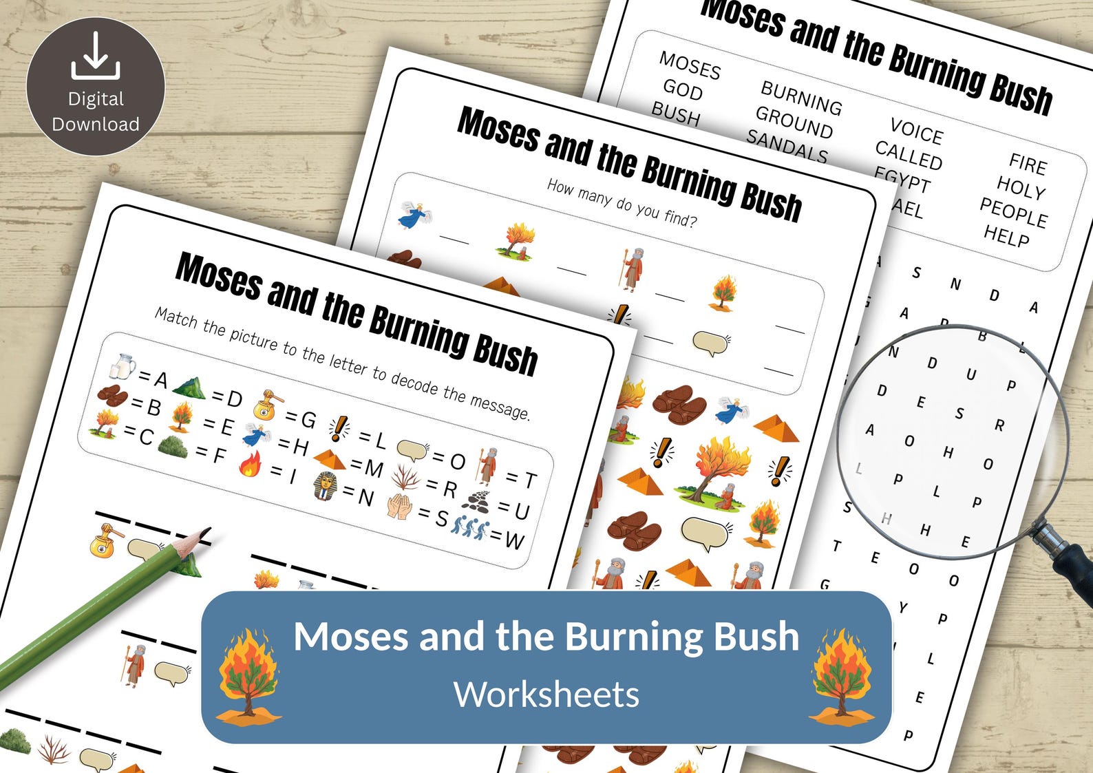 Moses and the Burning Bush Puzzle Bundle for Kids | Bible Activity ...