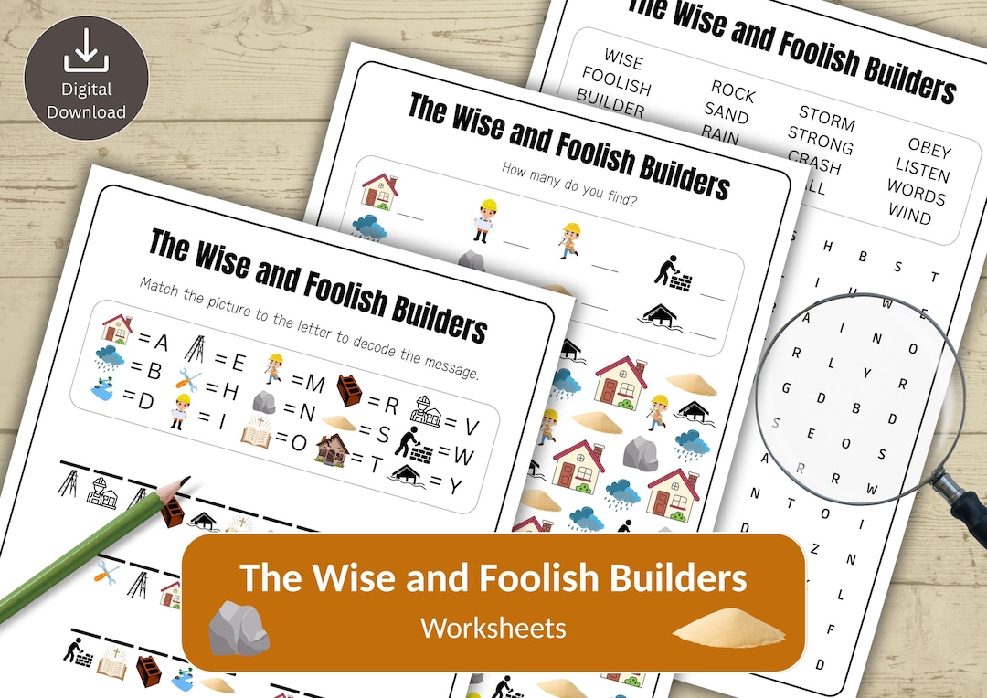 The Wise and Foolish Builders Puzzle Bundle for Kids | Bible Activity ...
