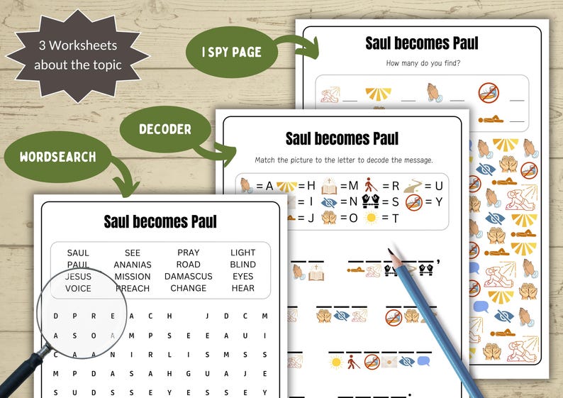 Saul Becomes Paul Puzzle Bundle for Kids | Bible Activity Worksheets ...