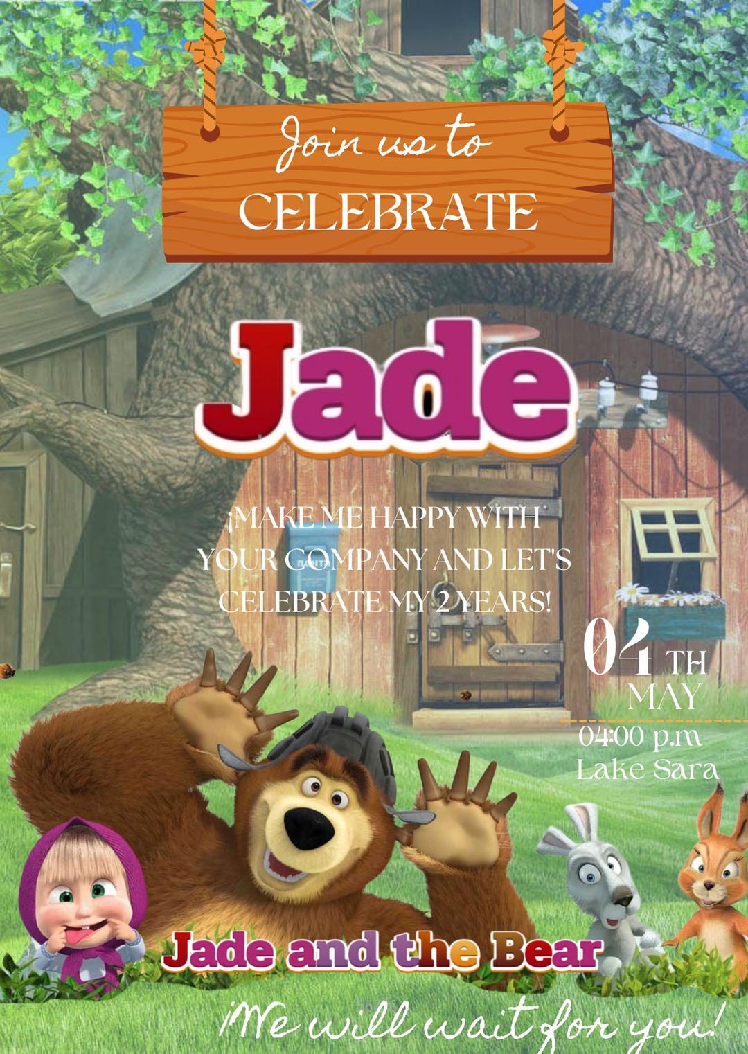 Editable Masha And The Bear Birthday Invitation Template Celebration