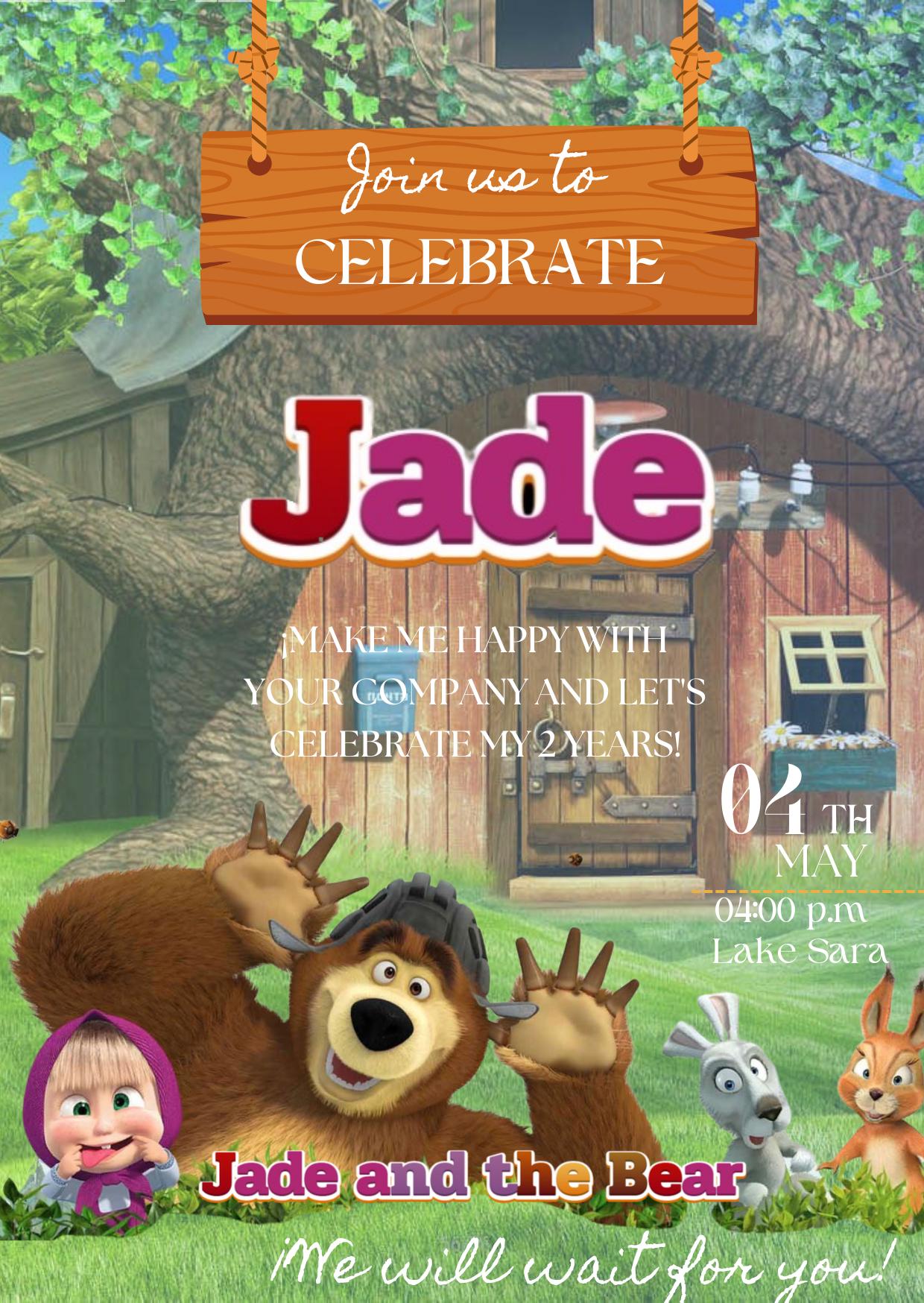 Editable Masha and the Bear Birthday Invitation Template Celebration ...