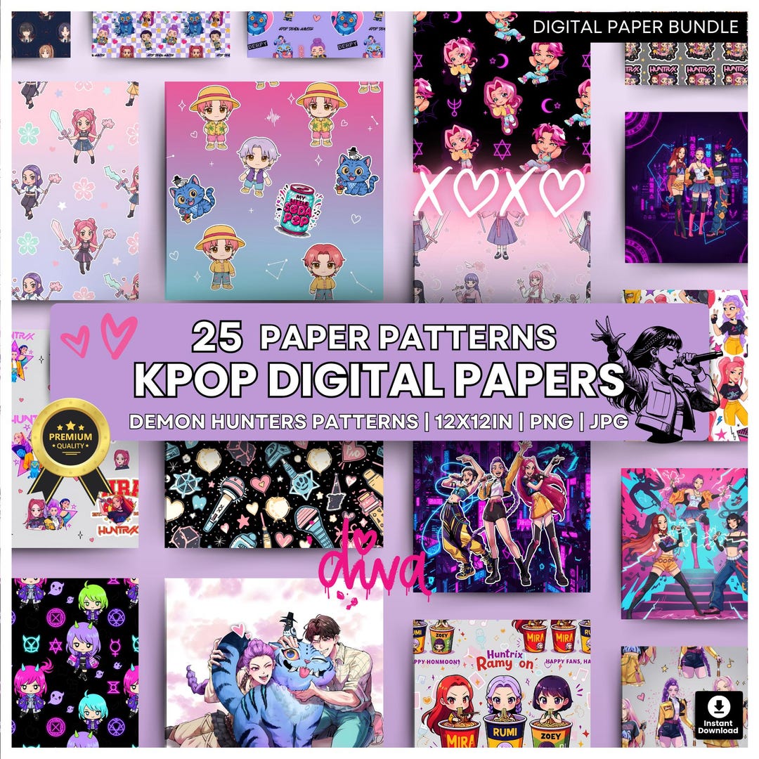 Kpop Demon Hunter Digital Papers – Huntrix Patterns – Anime Gothic ...