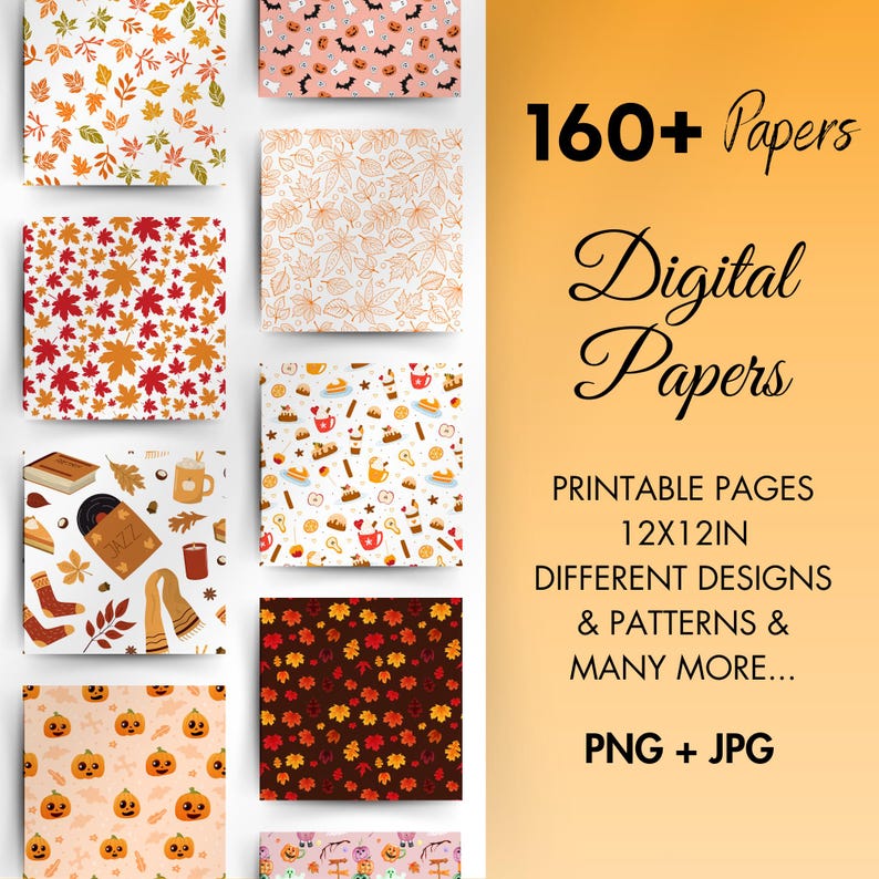 Fall Digital Paper - Autumn Digital Seamless Paper - Fall-themed ...