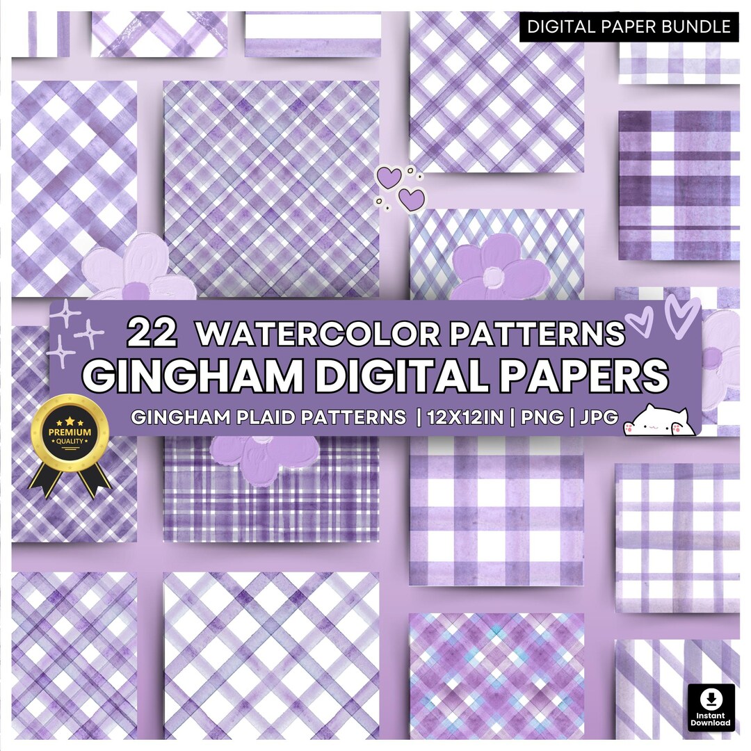Watercolor Gingham Digital Papers – Purple Plaid Patterns – Seamless ...