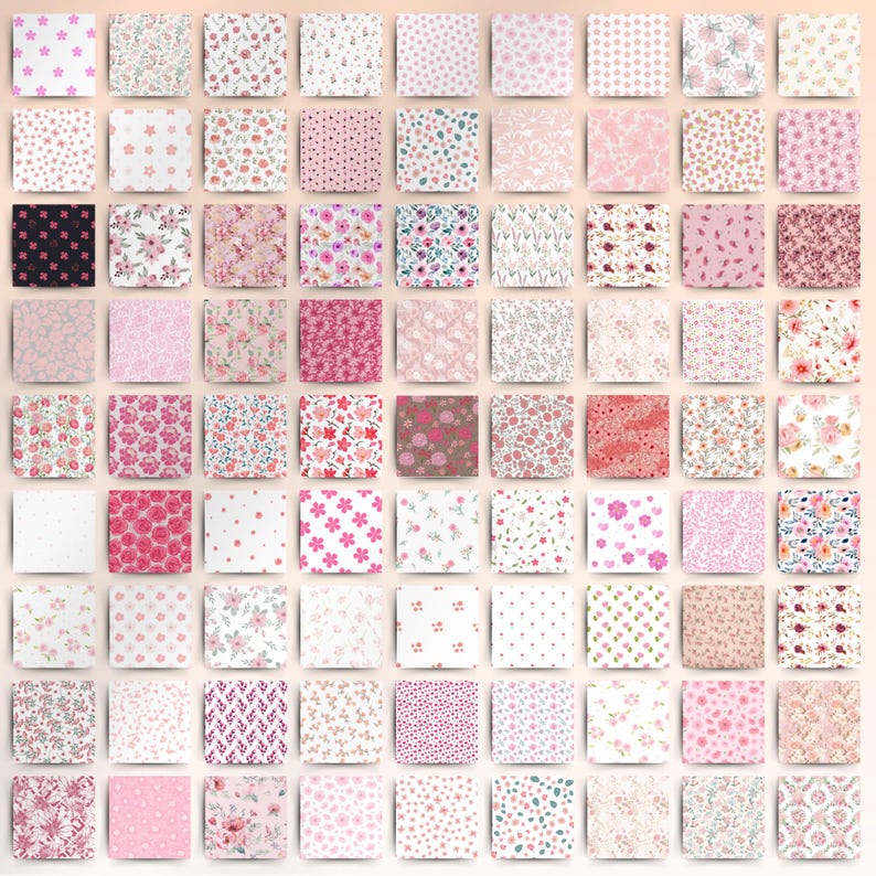 Pink Florals Digital Paper Bundle - 180 Seamless Floral Patterns ...