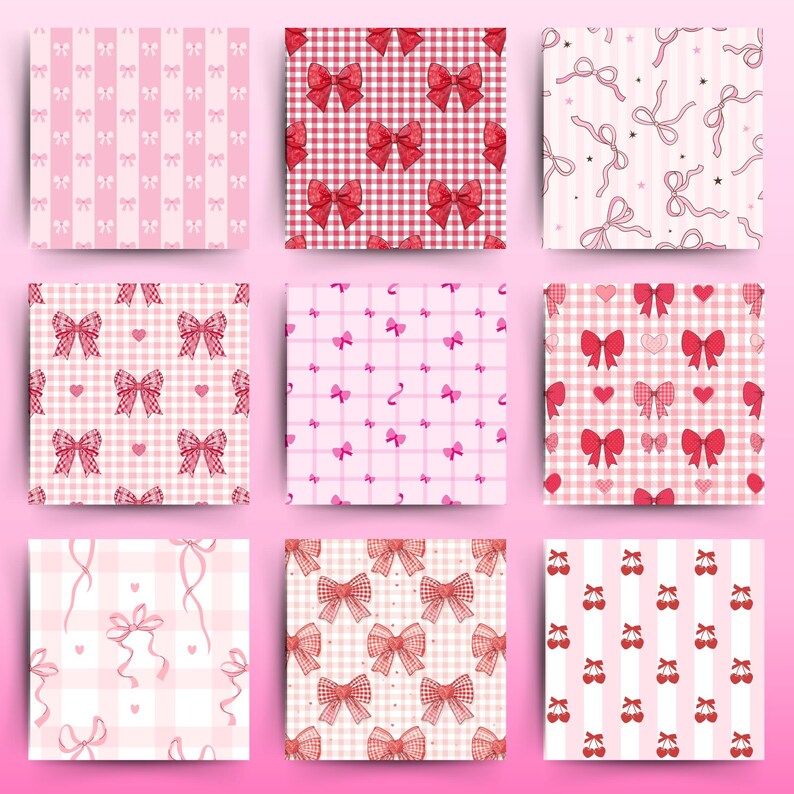 Valentine Coquette Bows Digital Paper – Pink Bow Patterns - Coquette ...