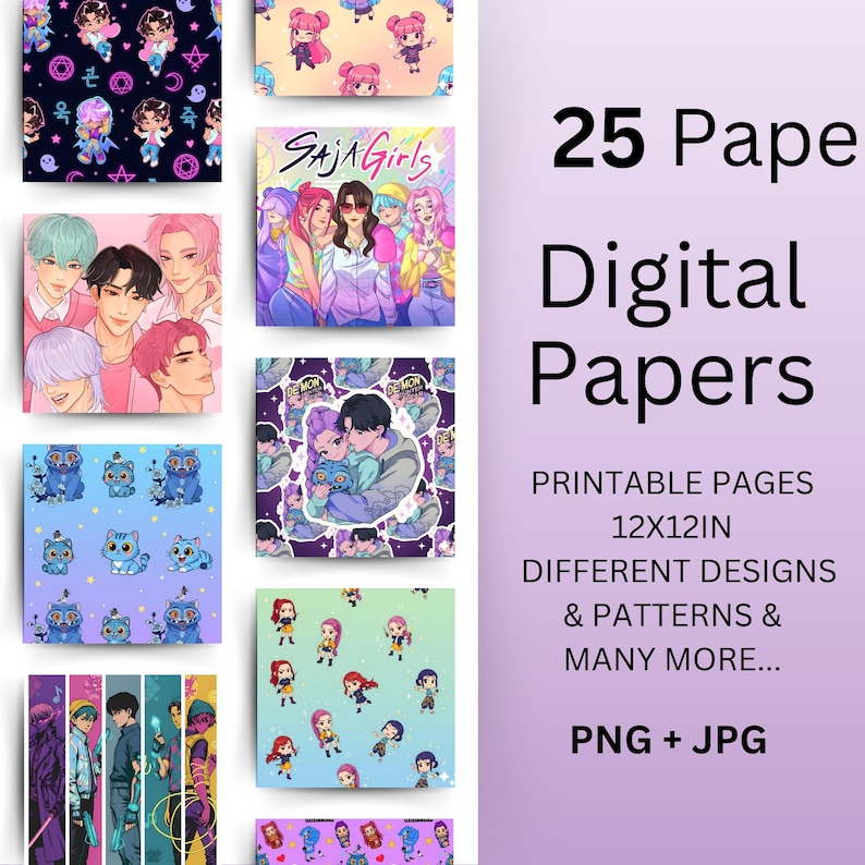 Kpop Demon Hunter Digital Papers – Huntrix Patterns – Anime Gothic ...