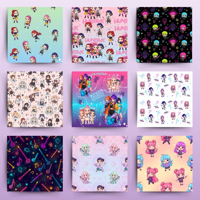 Kpop Demon Hunter Digital Papers – Huntrix Patterns – Anime Gothic ...