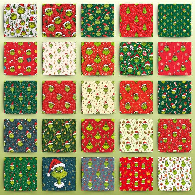 Christmas Grinch Digital Papers – Whoville Patterns – Grinch Patterns ...