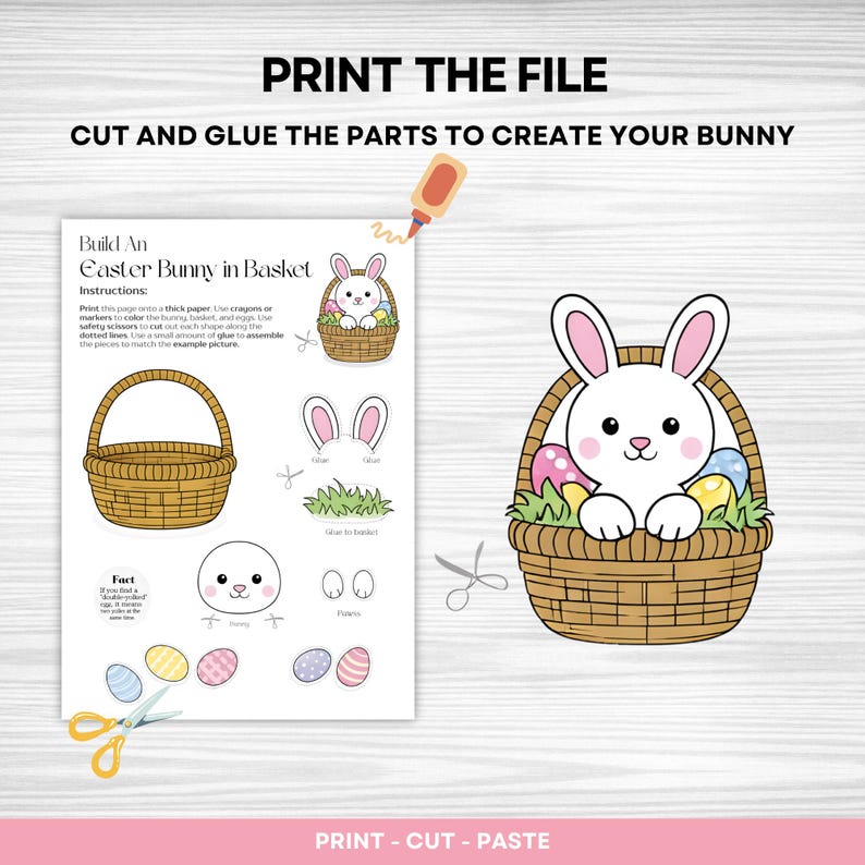 Easter Bunny Craft Printable – Build a Bunny in Basket – Kids Cut and ...