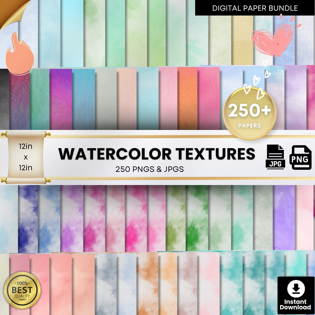 250 Watercolor BUNDLE Texture Digital Papers - Different Patterns ...