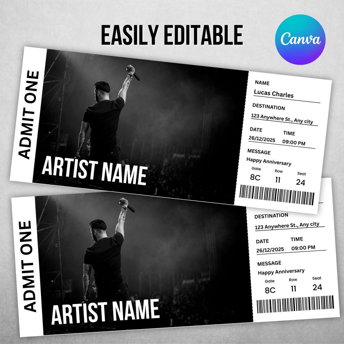 Editable Concert Ticket Template – Canva Concert Invitation – Printable ...