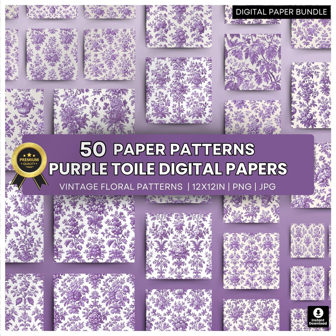 Purple Toile Digital Papers – Purple Floral Patterns – Wedding Digital ...