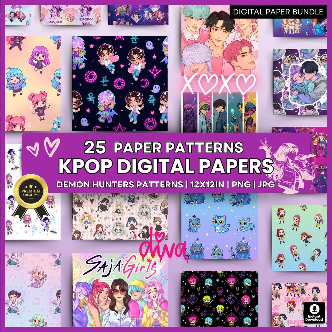 Kpop Demon Hunter Digital Papers – Huntrix Patterns – Anime Gothic ...