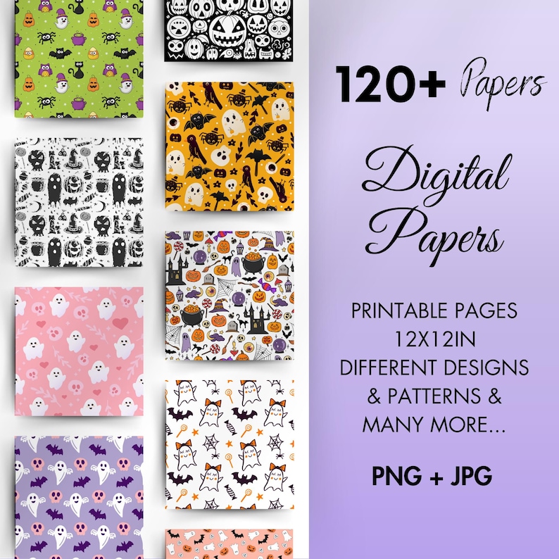 Halloween Digital Paper – Ghosts, Spiders and Pumpkin Patterns – Orange ...
