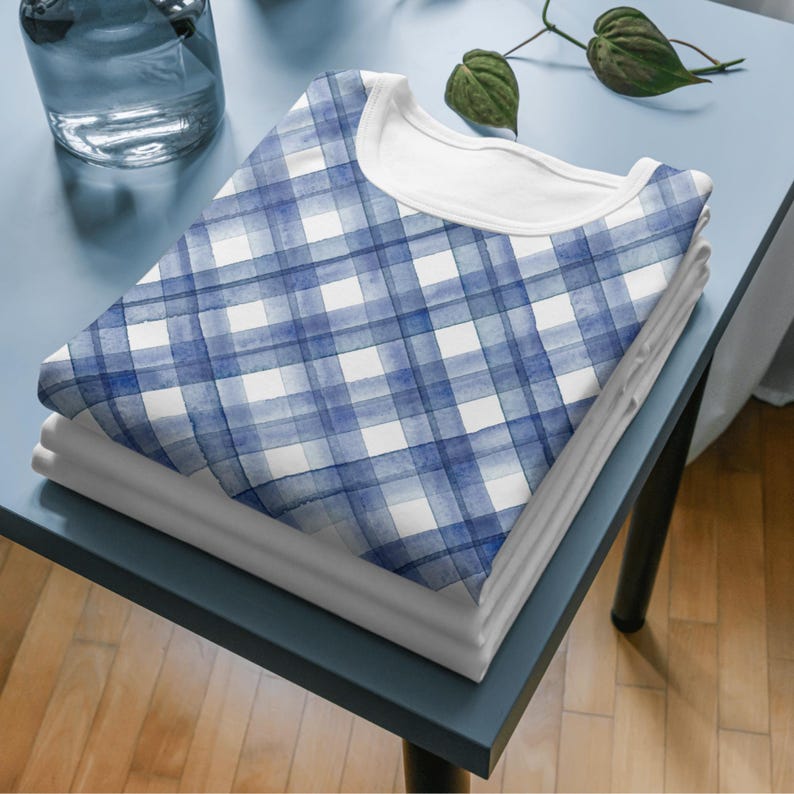 Watercolor Gingham Digital Papers – Blue Plaid Patterns – Seamless ...