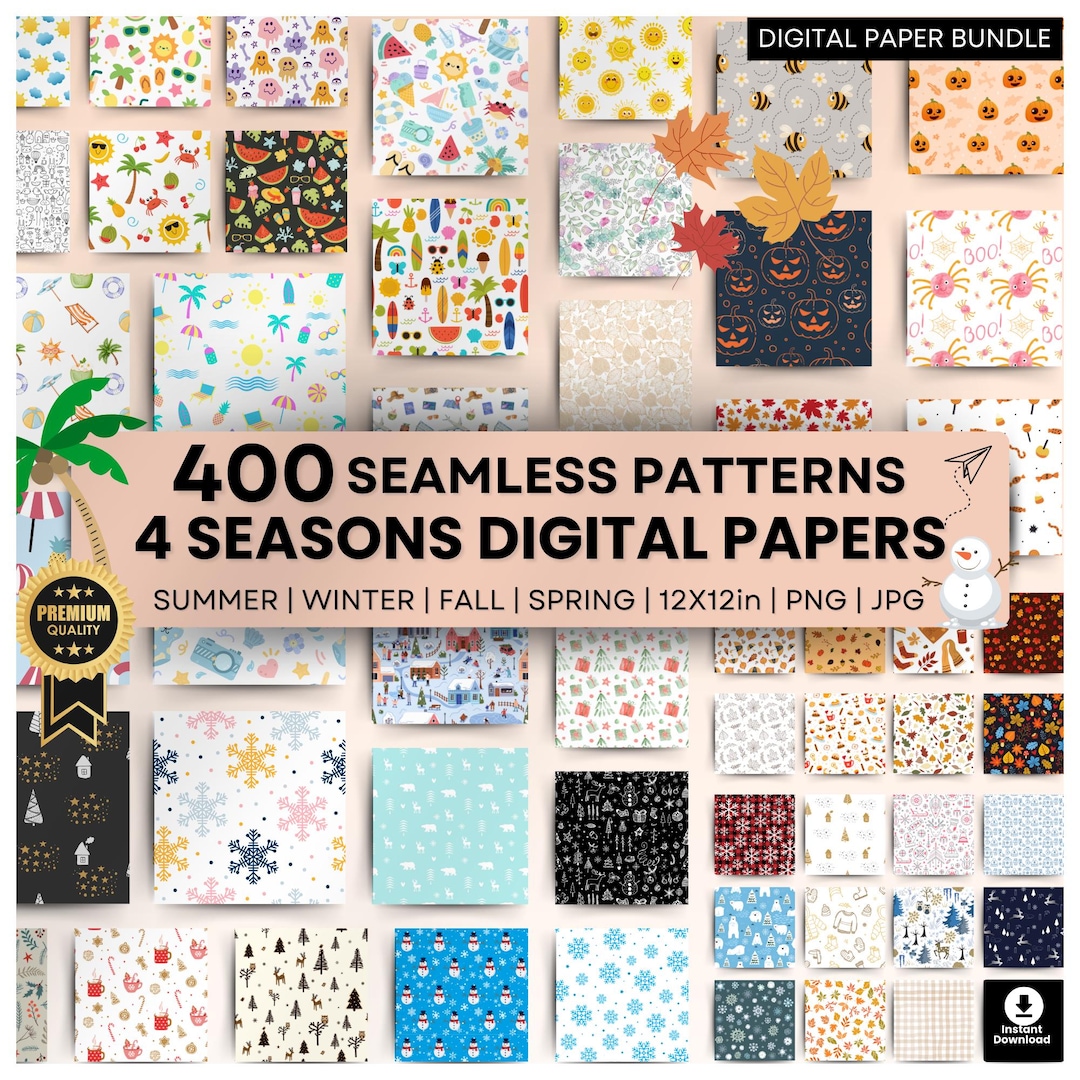 All Seasons Digital Paper Bundle - 400 Seamless Patterns - Seasonal ...