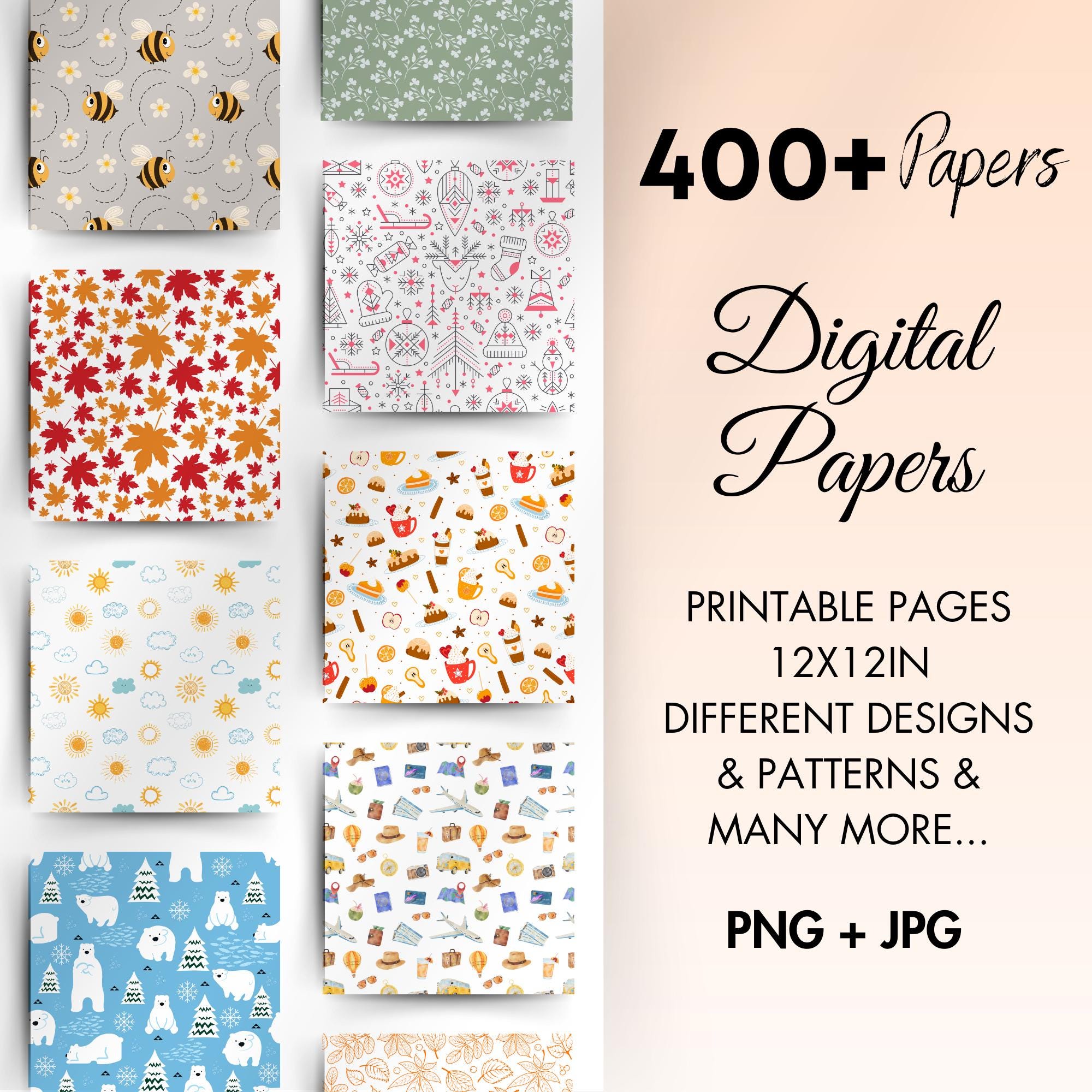 All Seasons Digital Paper Bundle - 400 Seamless Patterns - Seasonal ...