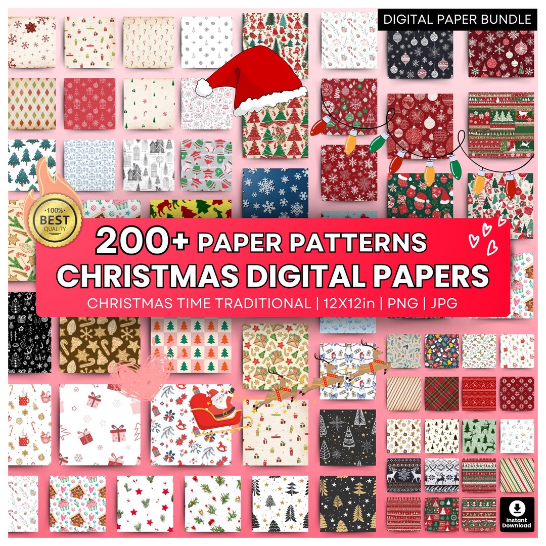 Christmas Digital Paper Bundle - Seamless Patterns - 12x12in Printable ...