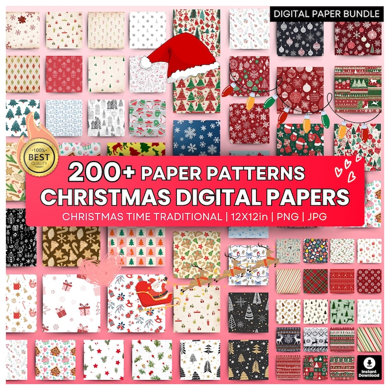 Christmas Digital Paper Bundle - Seamless Patterns - 12x12in Printable ...