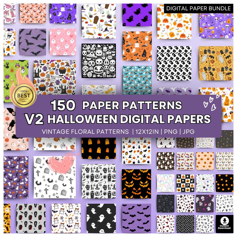 Halloween Digital Paper – Ghosts, Spiders and Pumpkin Patterns – Orange ...