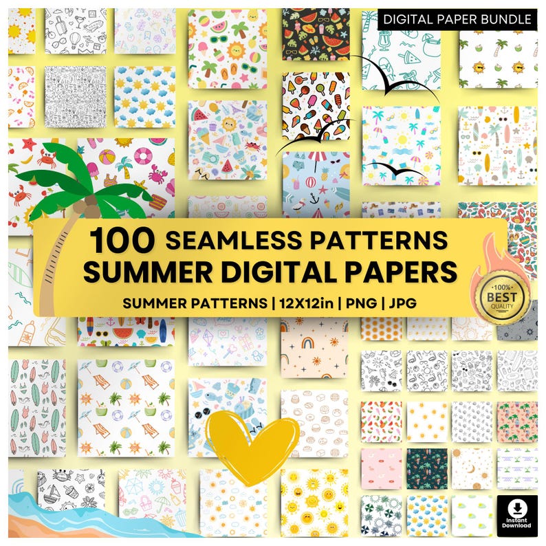 Summer Digital Paper Bundle - Seamless Patterns - Summer-themed Designs ...
