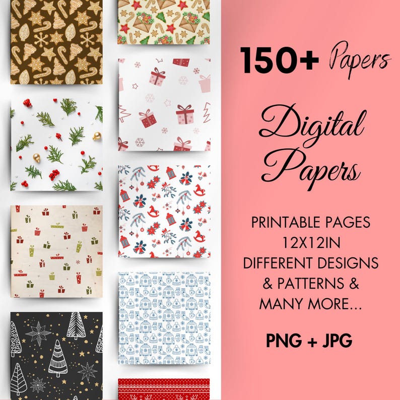 Christmas Digital Paper Bundle - Seamless Patterns - 12x12in Printable ...