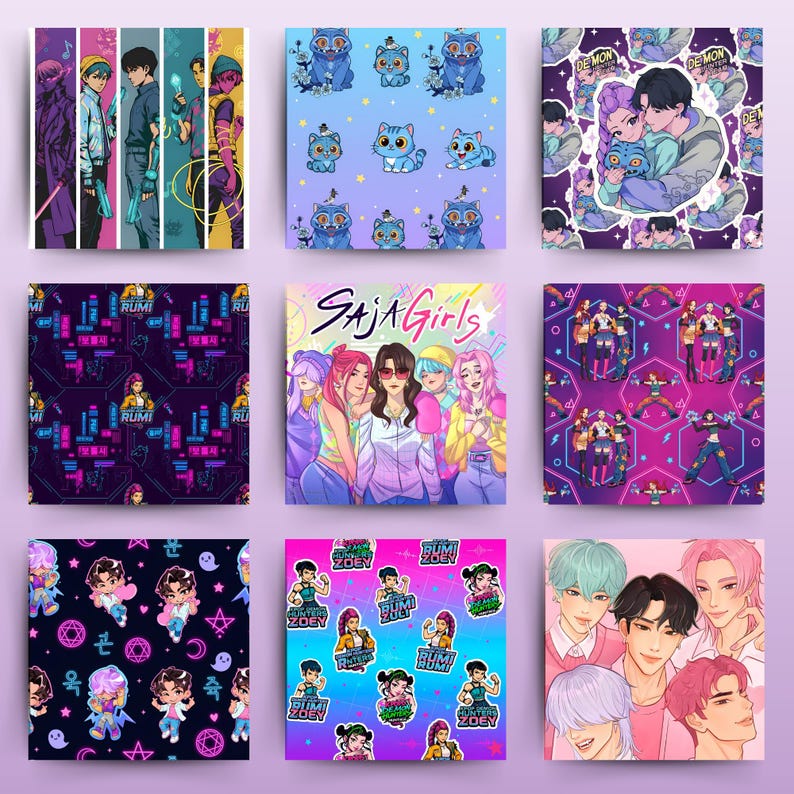 Kpop Demon Hunter Digital Papers – Huntrix Patterns – Anime Gothic ...