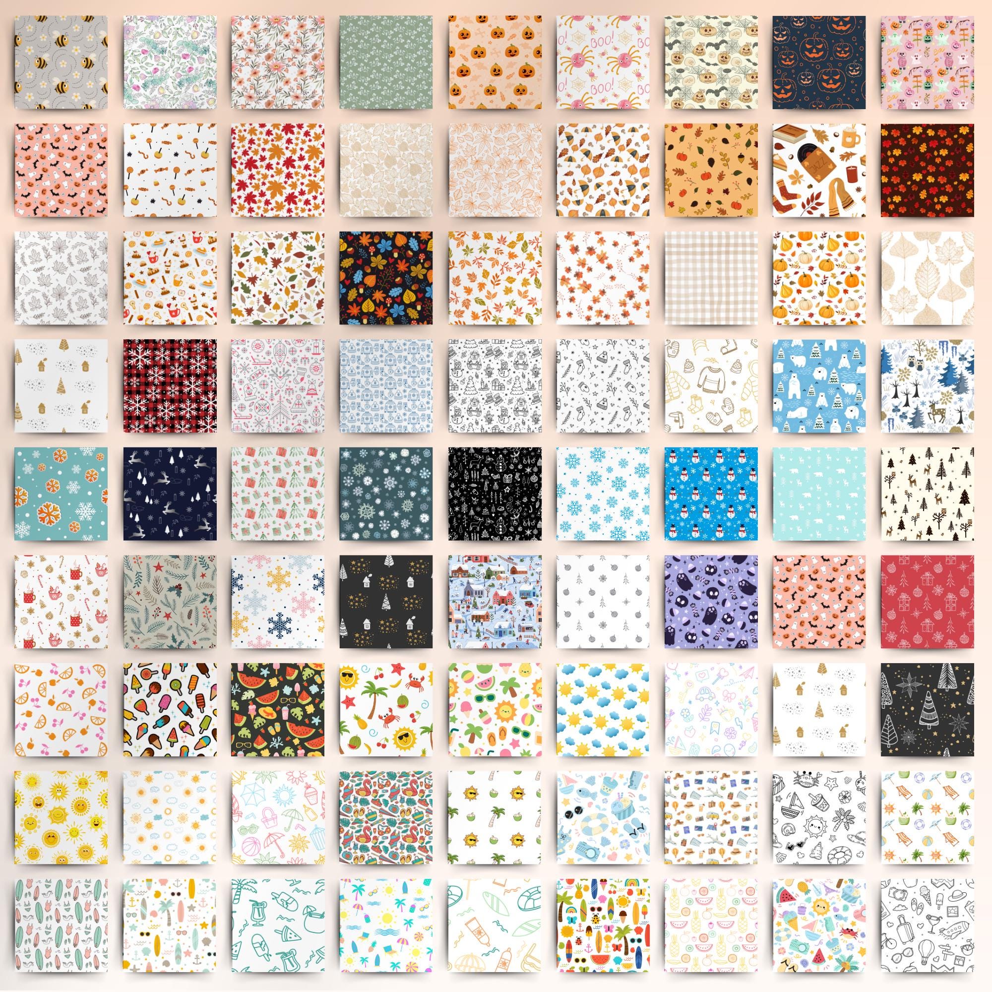 All Seasons Digital Paper Bundle - 400 Seamless Patterns - Seasonal ...