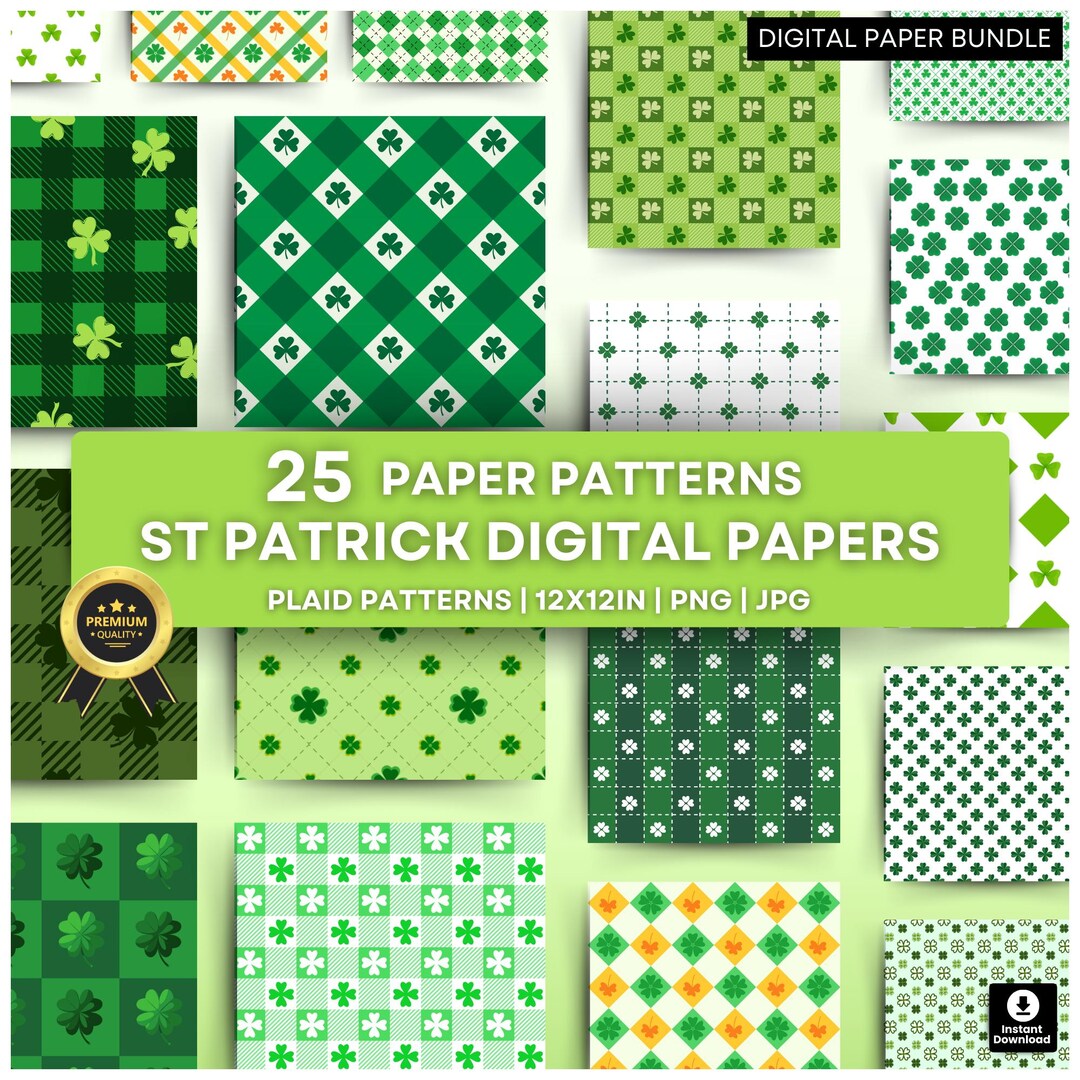 St. Patrick’s Day Digital Paper Bundle - Shamrock & Clover Patterns ...