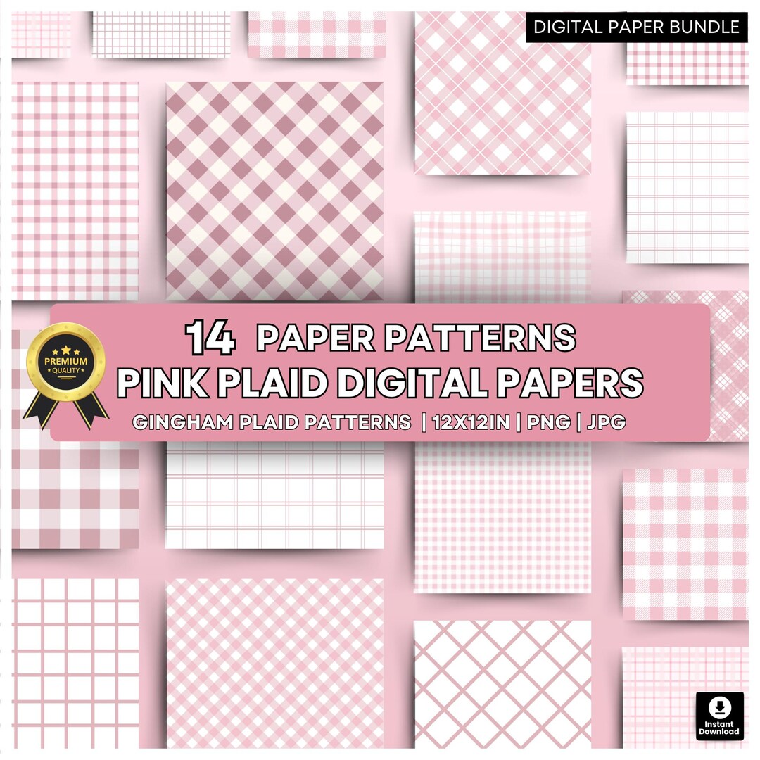 Pink Plaid Digital Paper Bundle – Seamless Checkered & Tartan Patterns ...