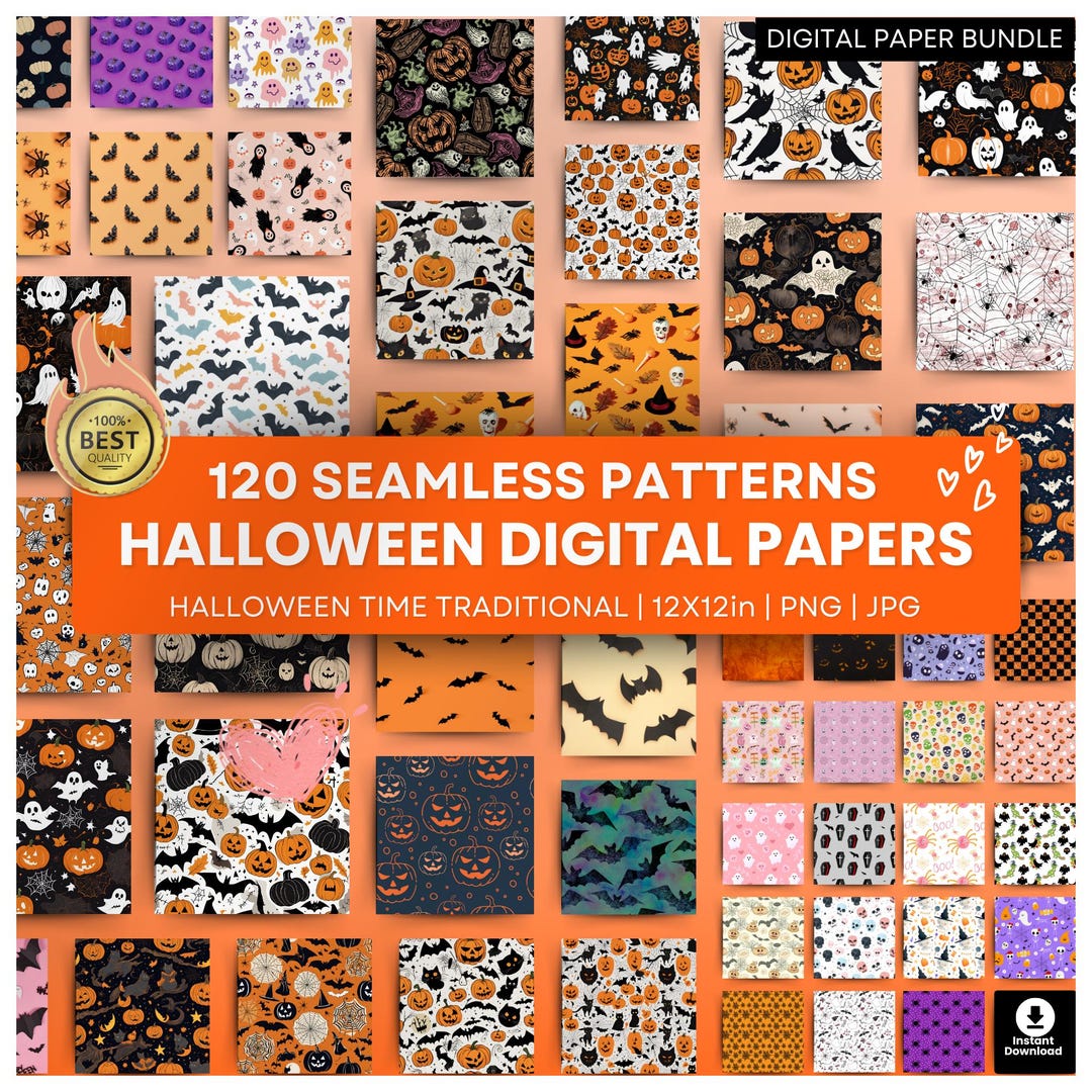 120 Halloween Digital Paper Bundle - Seamless Patterns - 12x12in ...