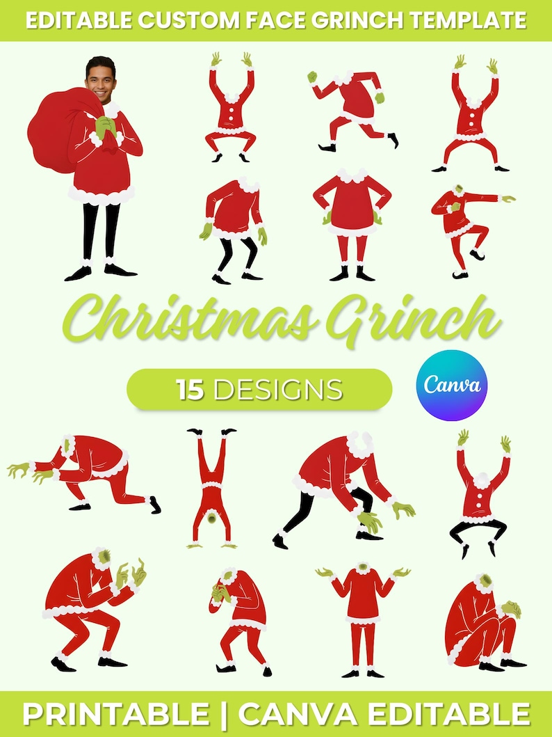 Christmas Grinch Face Cutout Printable– Editable Grinch Face – Custom ...