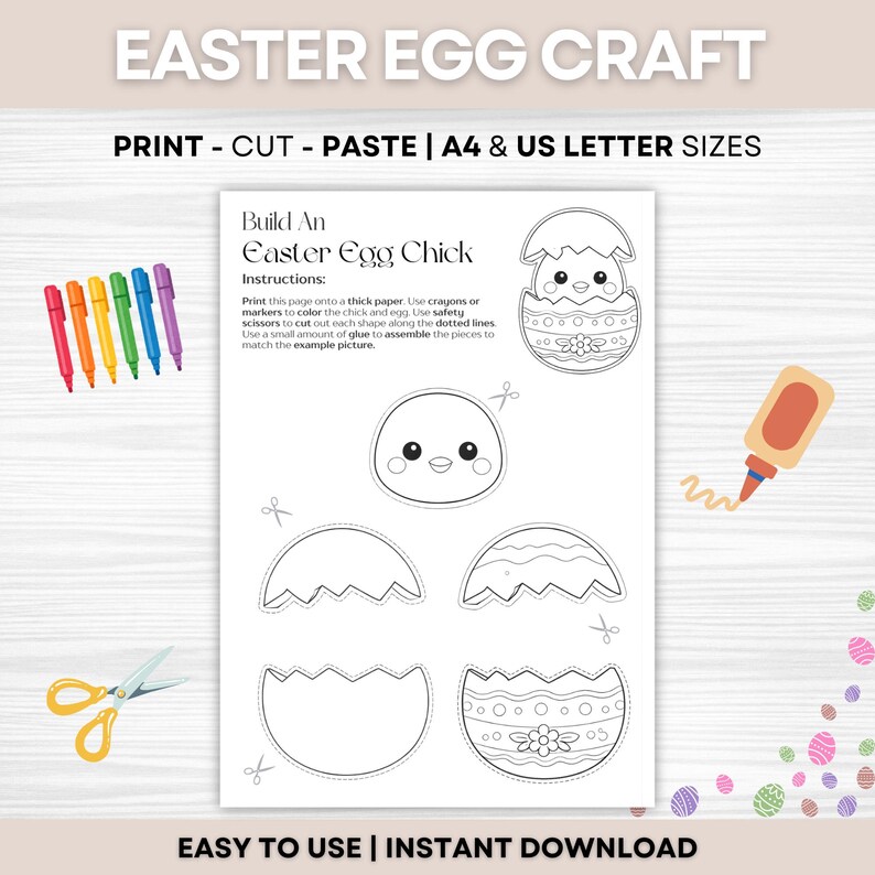 Easter Egg Craft Printable – Build a Chic in Easter Egg – Kids Cut and ...