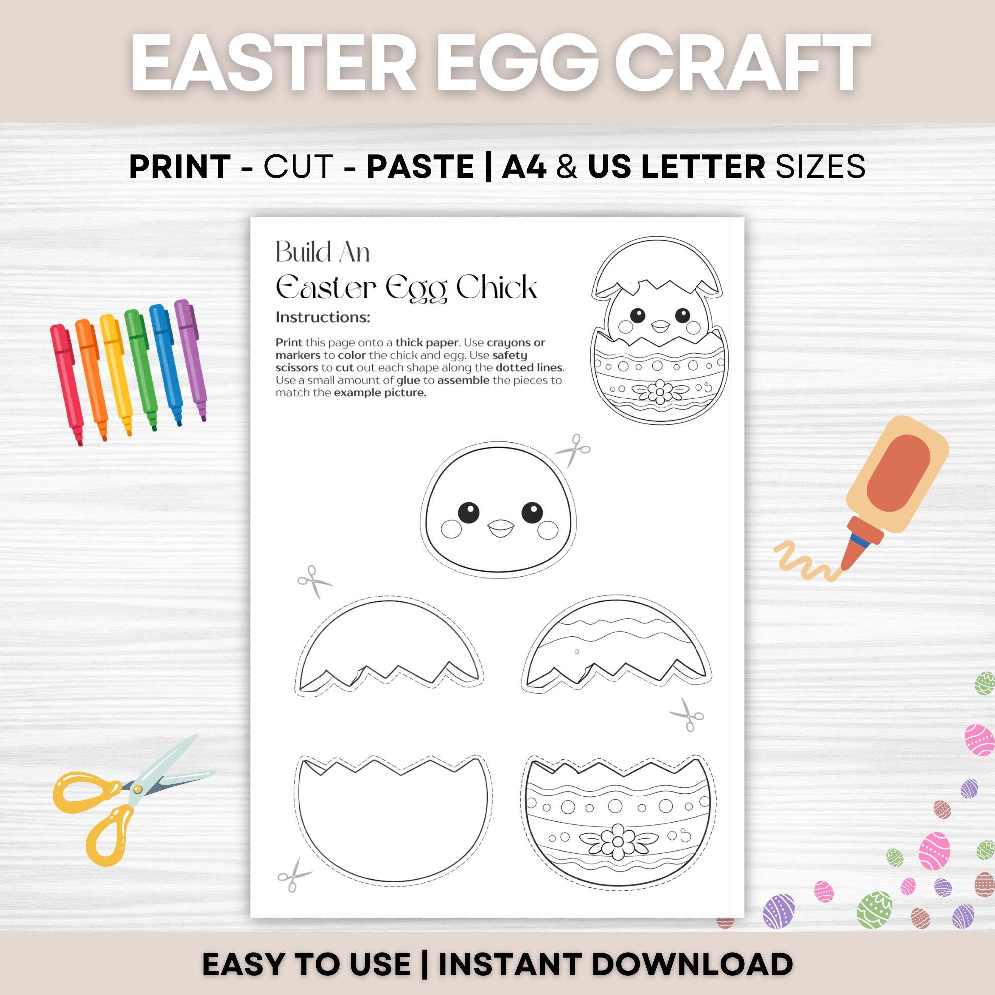 Easter Egg Craft Printable – Build a Chic in Easter Egg – Kids Cut and ...