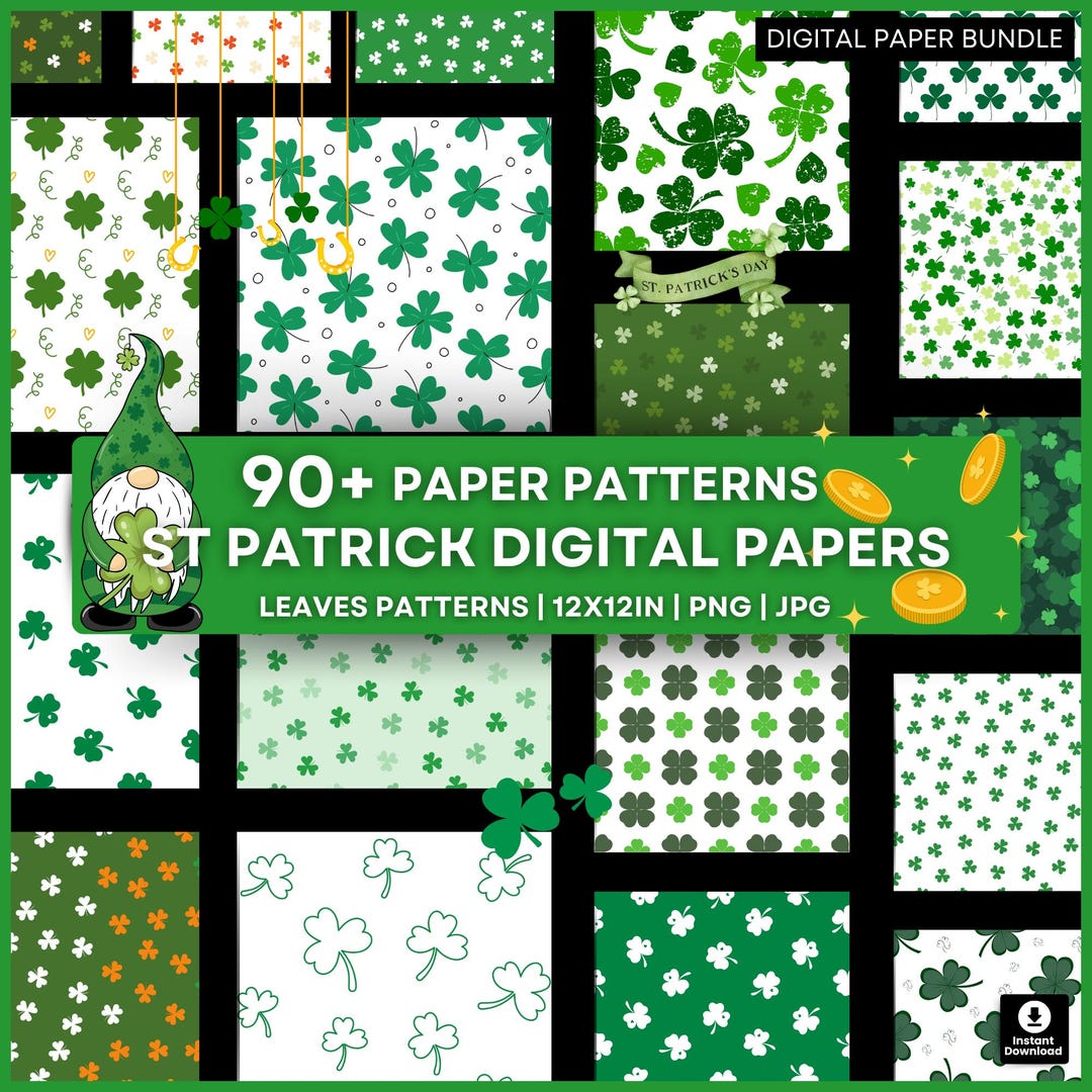 St. Patrick’s Day Digital Paper Bundle - Shamrock & Clover Patterns ...
