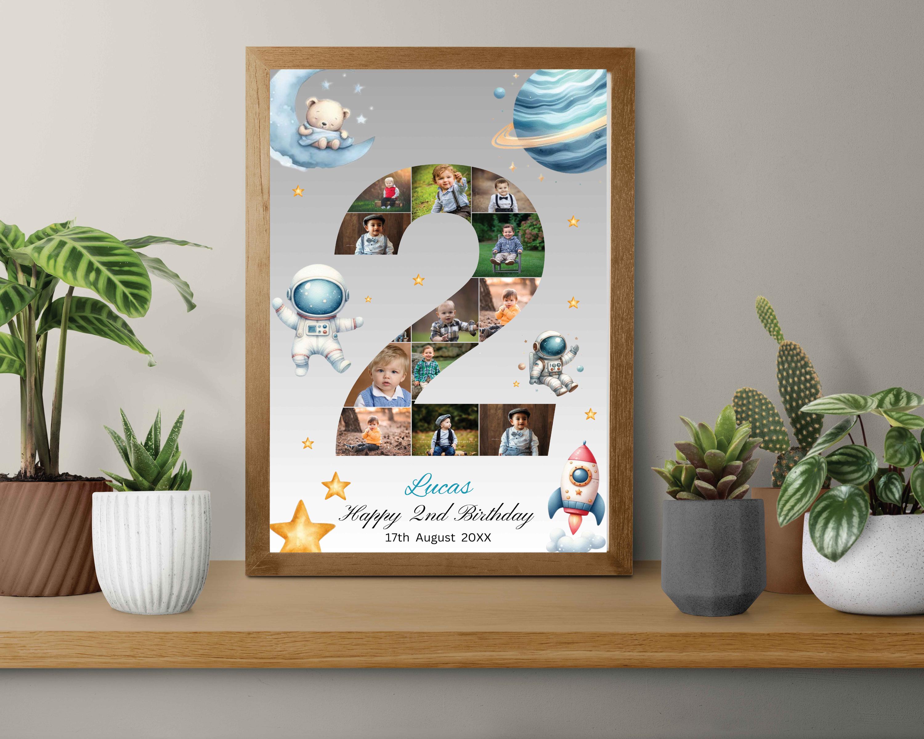 Space Birthday Number 2 Photo Collage, Editable 2nd Birthday Poster ...