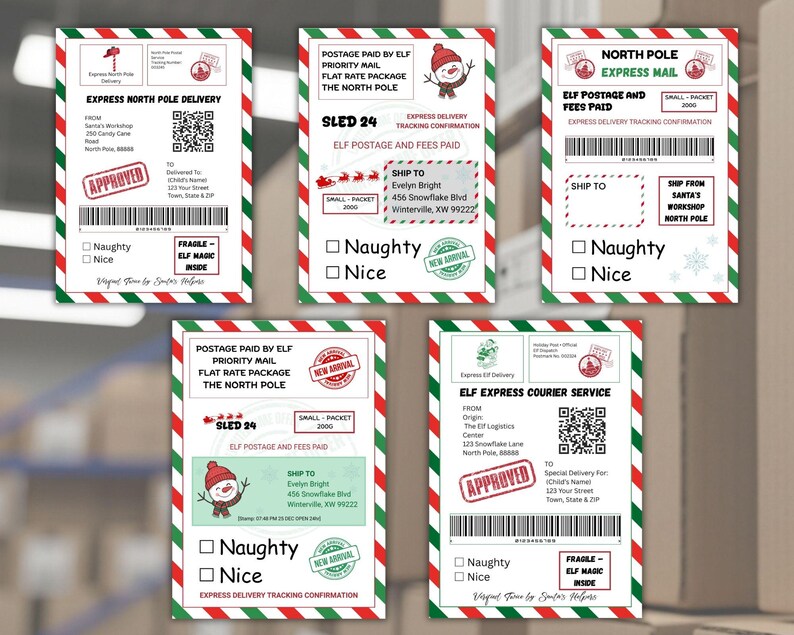EDITABLE Elf Shipping Label Template, Printable Elf Arrival Box ...