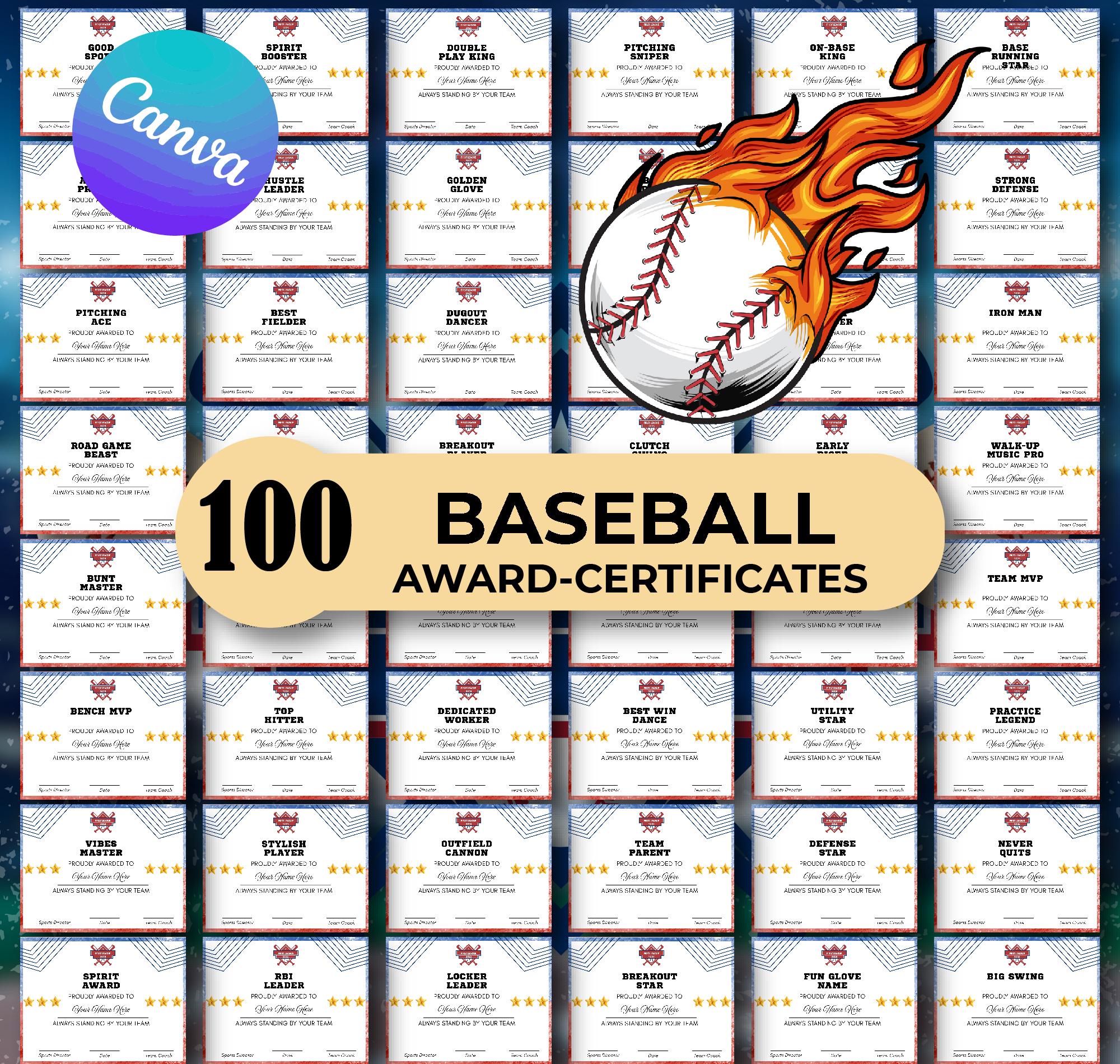 100 Editable Baseball Award Certificates, Baseball Team Awards ...