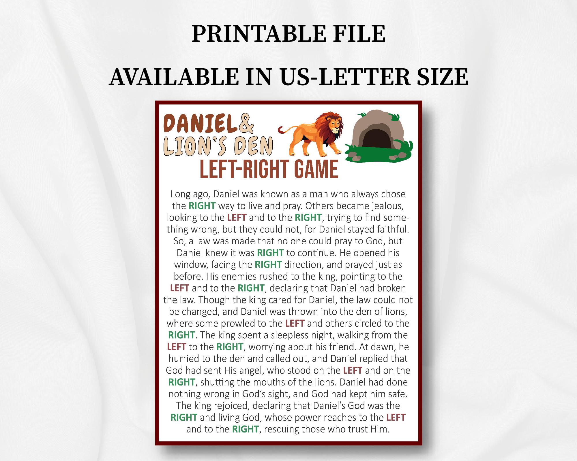 Bible Left Right Game Party Game, Daniel in the Lions Den, Daniel Lion ...